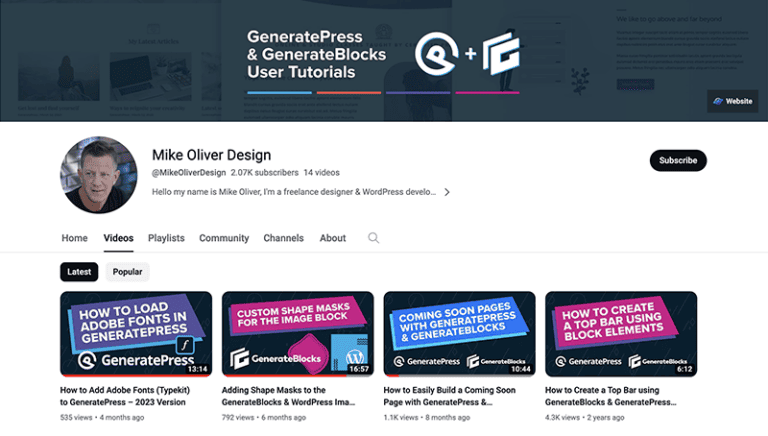 Top 5 YouTube Channels to Learn about GenerateBlocks – The Admin Bar